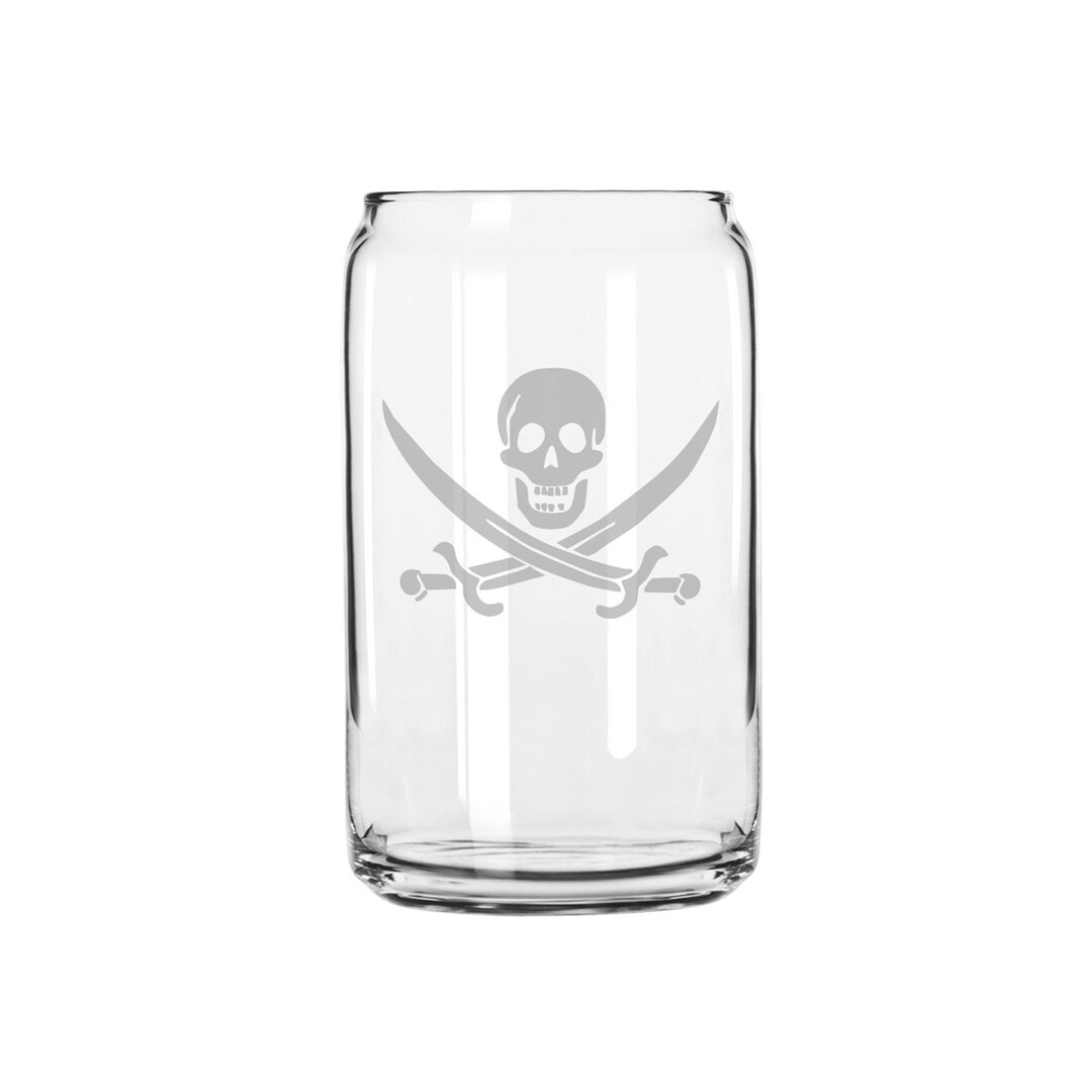 Skull and Crossed Pirate's Swords Hand Etched 16 Oz Glass Can Cup - Etsy