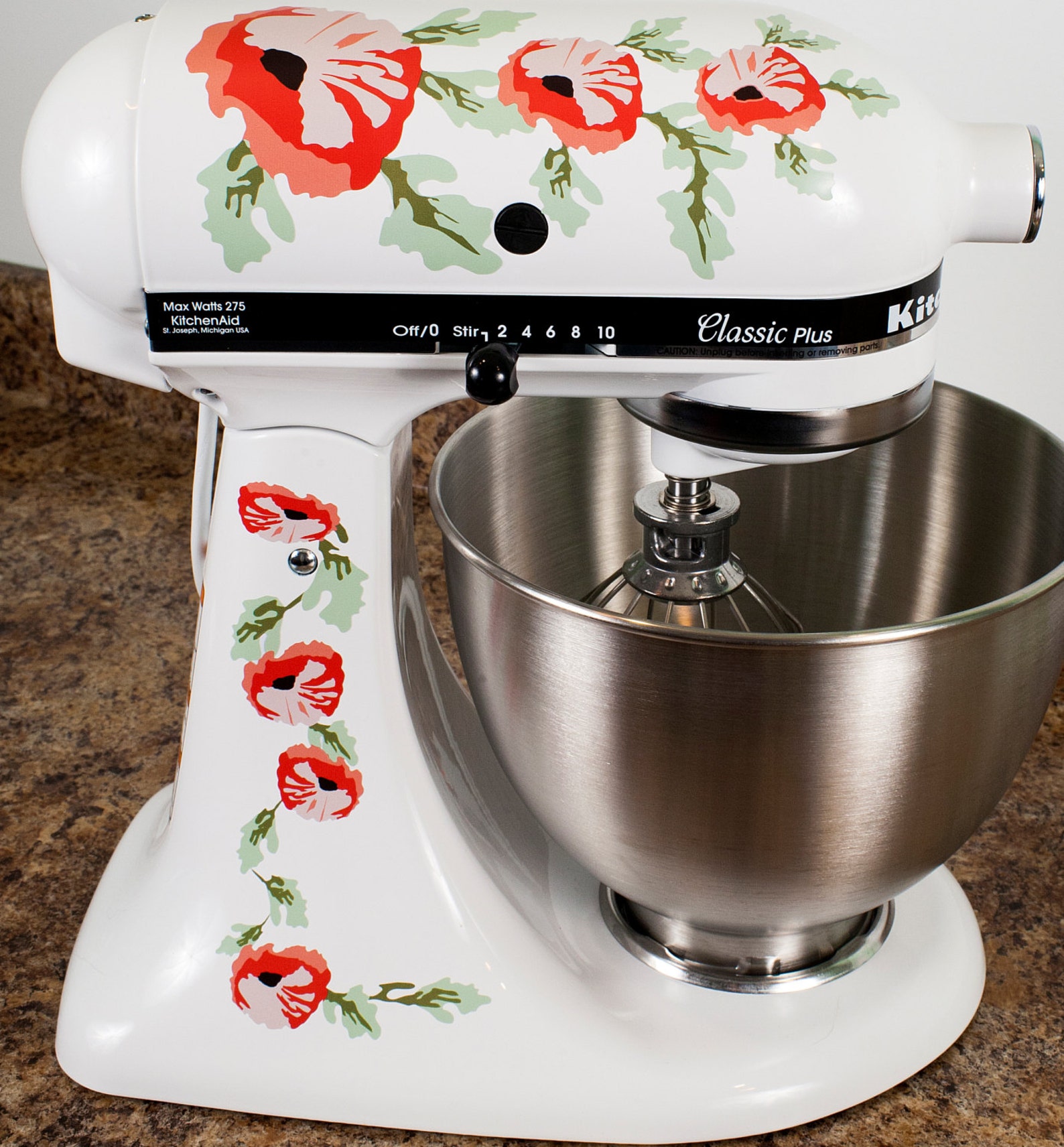 Orange Poppy Flowers Watercolor Kitchenaid Mixer Mixing Machine Decal ...