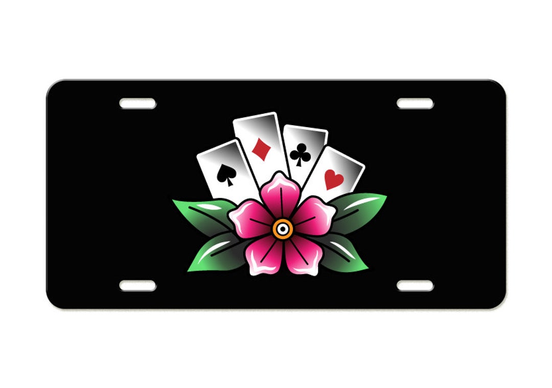 Tattoo Style Poker Hand With Rose - Aluminum License Plate - Etsy