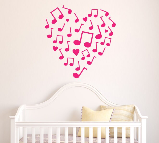 Musical Notes Heart Design Vinyl Wall Decal | Etsy