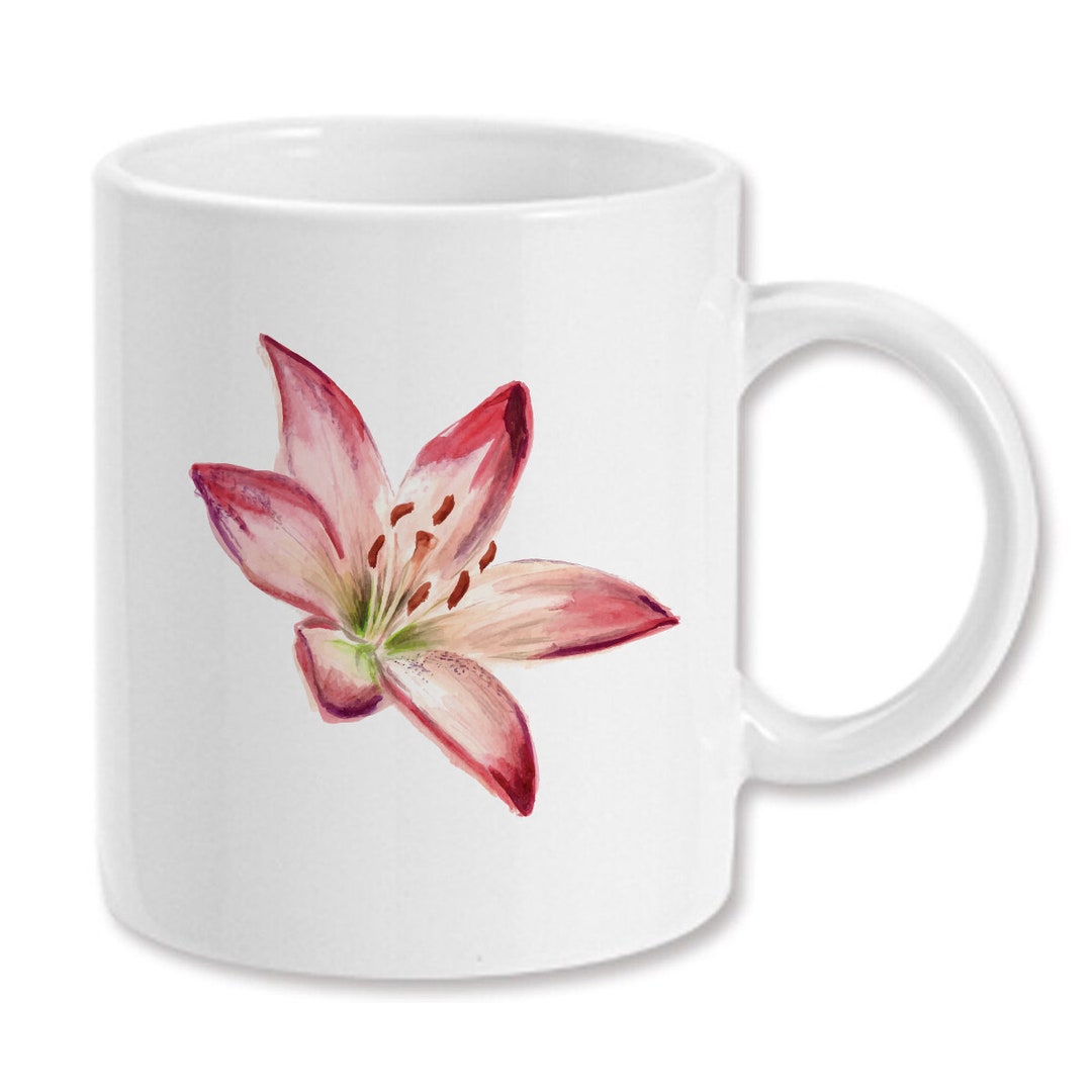 Stargazer Lily Flower Watercolor 11 onzas taza de café de cerámica Taza ...
