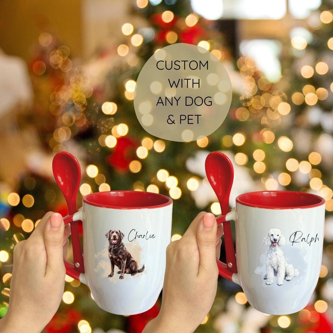 Personalised Dog Photo Mug With Spoon, Custom Dog Portrait Gifts, Dog ...