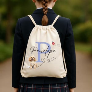 Back to School Personalised Girls Drawstring Backpack – Custom Name PE ...