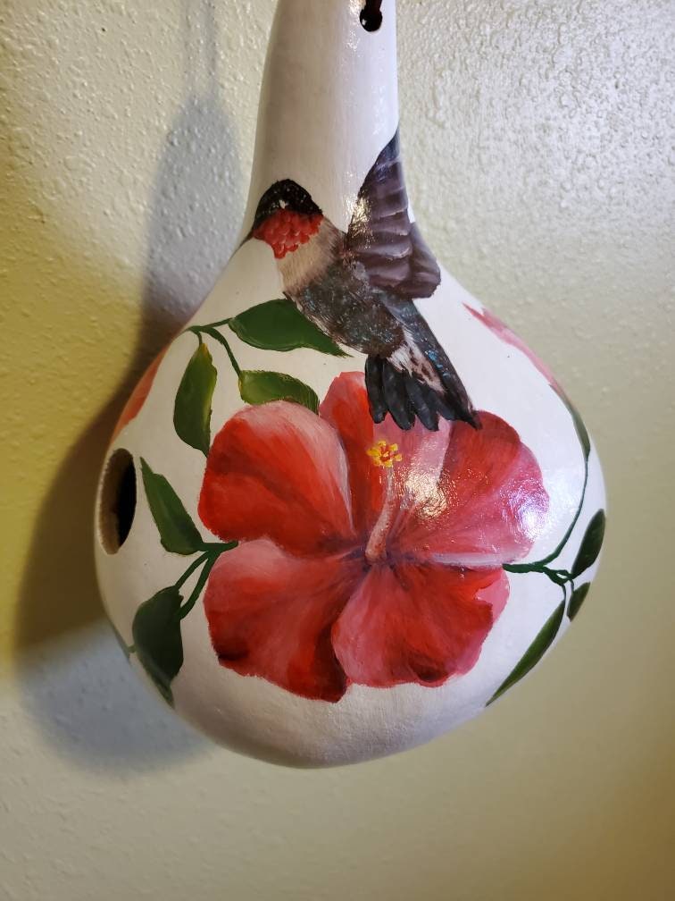 Hand Painted Gourd Birdhouse Hummingbird Home & Living Feeders ...