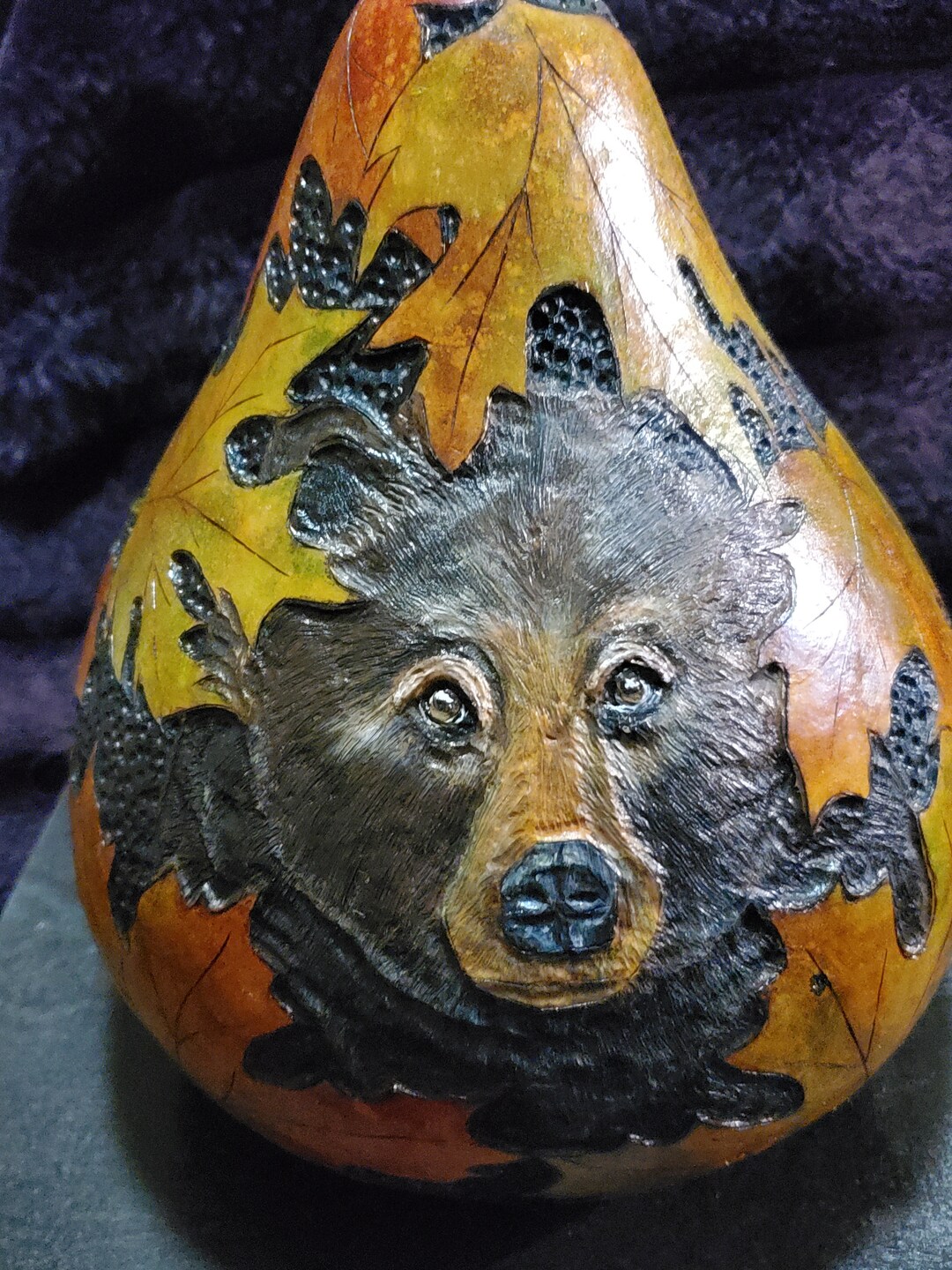 Carved Gourd Bear Decor: Fall Leaves Mantel Art - Etsy