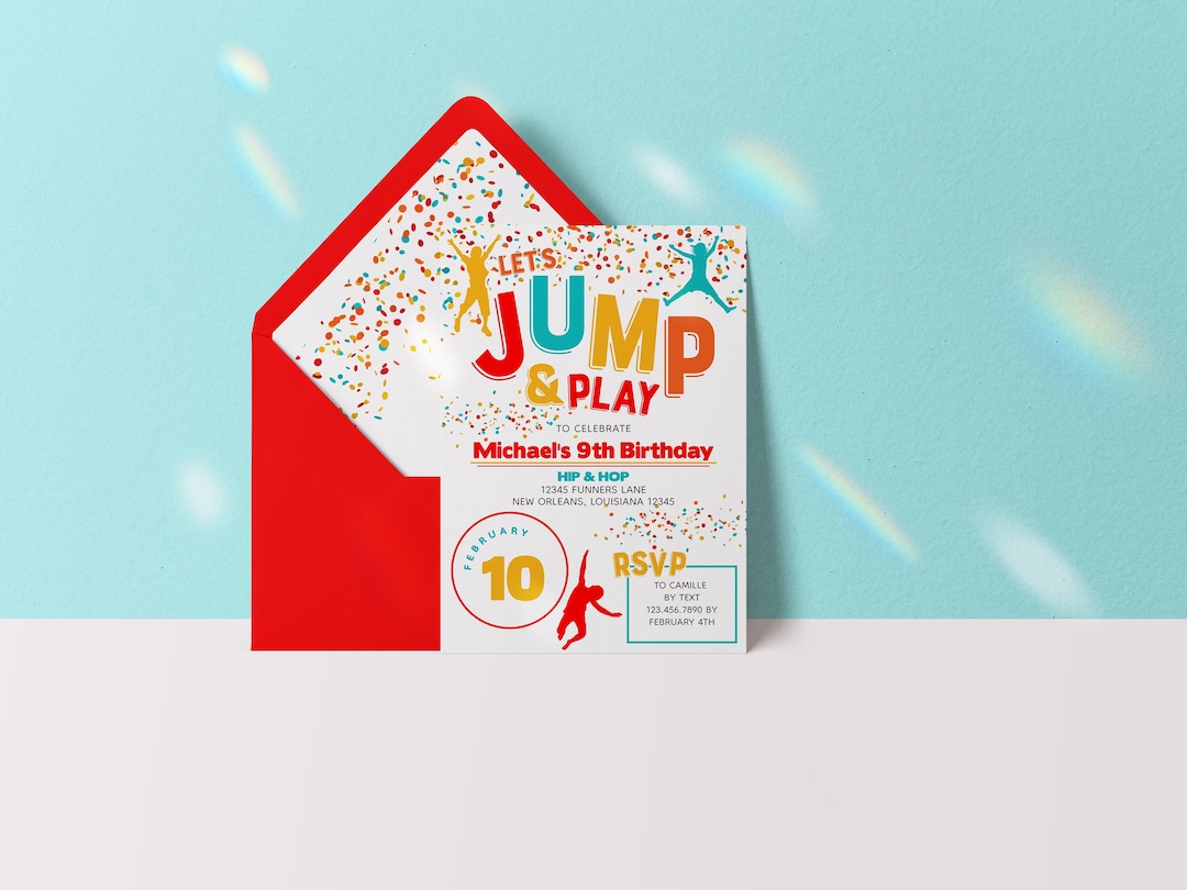 Editable Jump Birthday Party Invitation, Jump Birthday Invitation, Jump ...