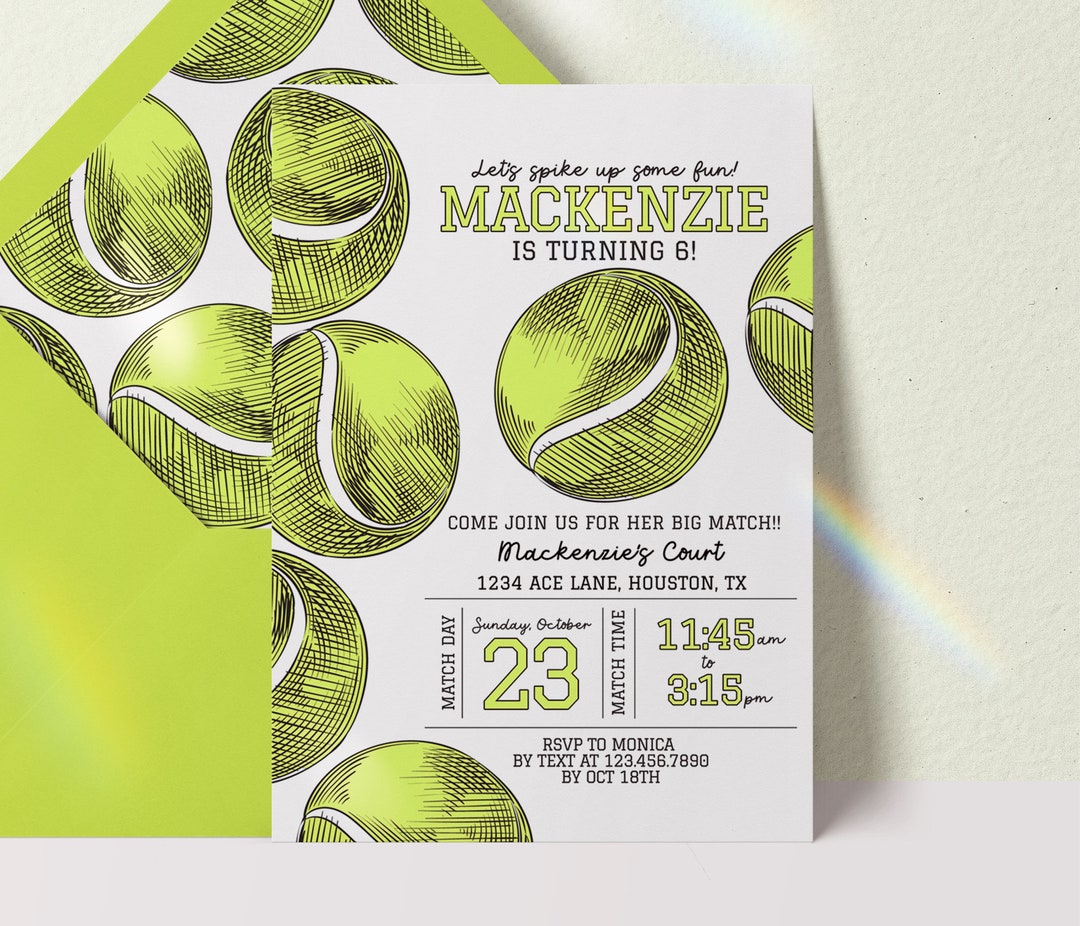 Editable Tennis Invitation, Tennis Birthday Party Invitation, Tennis ...