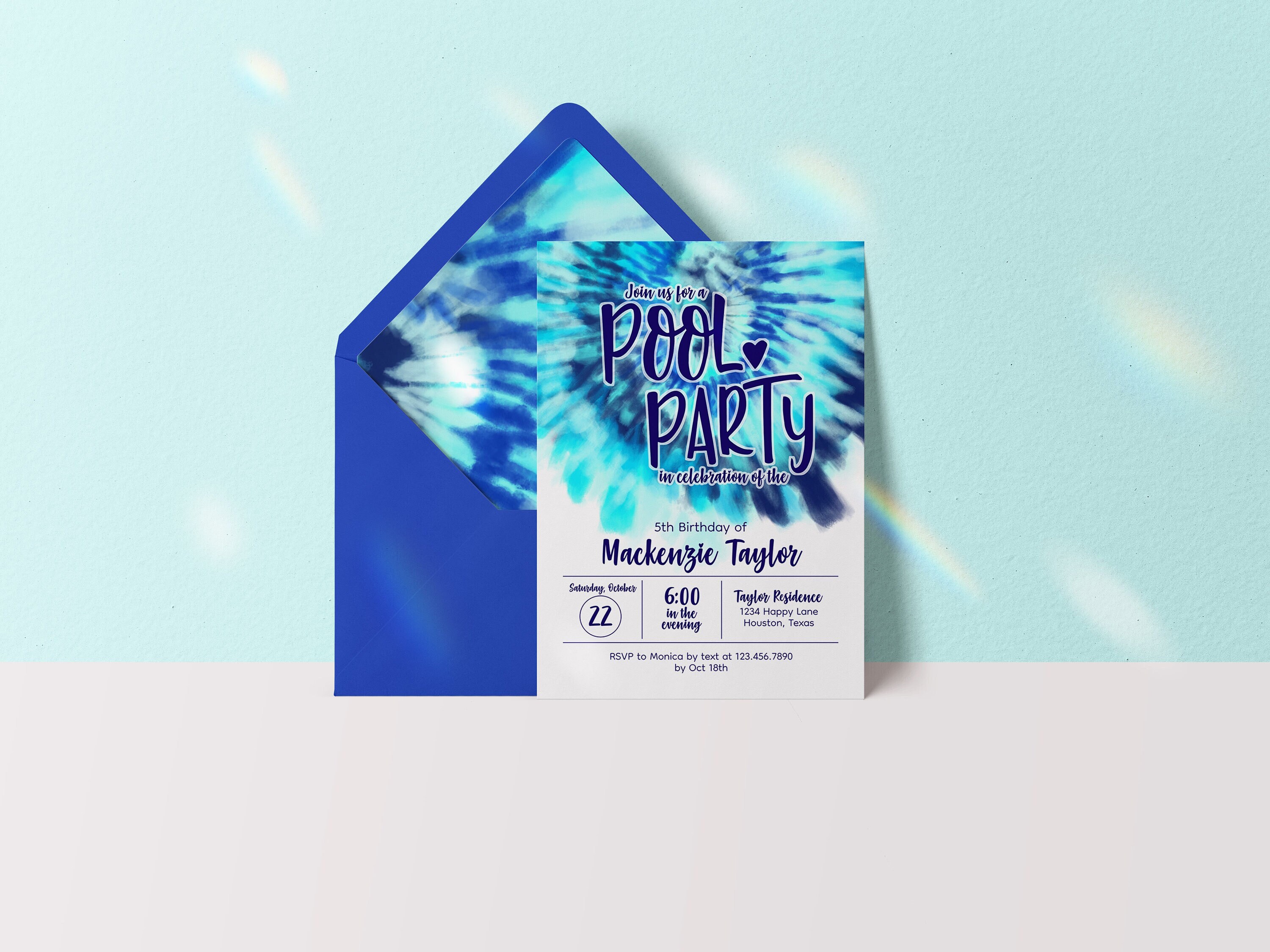 Editable Pool Birthday Party Invitation Tie Dye Pool Party Invitation ...