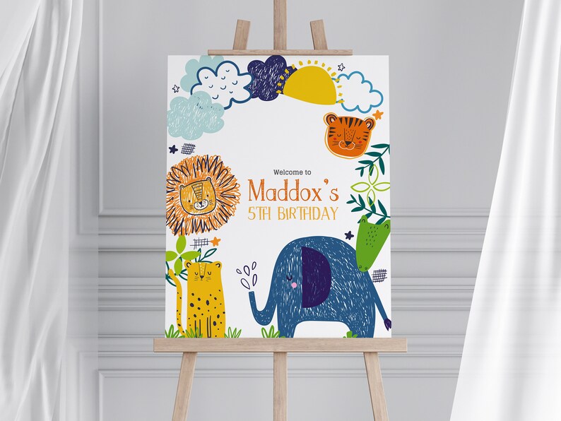 Editable Safari Animals Birthday Welcome Sign Safari Theme - Etsy