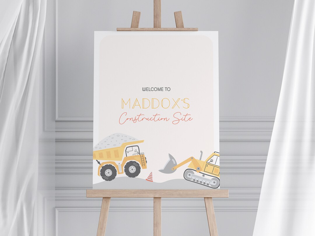 Editable Construction Welcome Sign, Dump Truck Birthday Sign ...