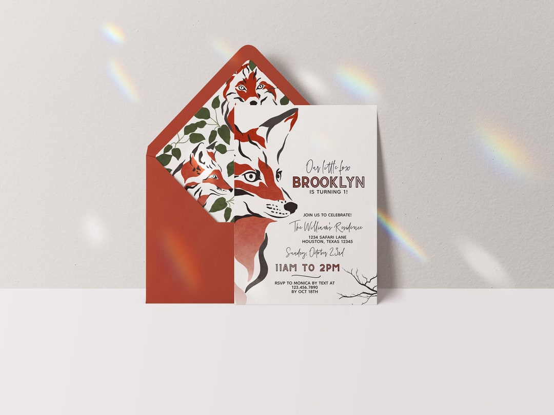 Editable Fox Birthday Invitation, Pastel Fox Theme Birthday Invite ...