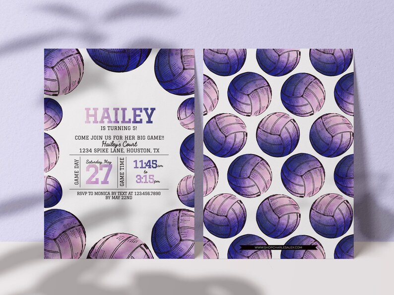 Editable Volleyball Invitation, Girl Volleyball Birthday Invitation ...