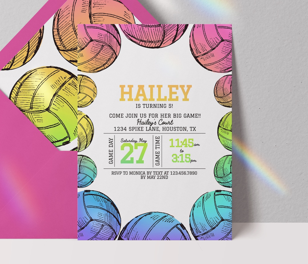 Editable Volleyball Invitation, Girl Volleyball Birthday Invitation ...