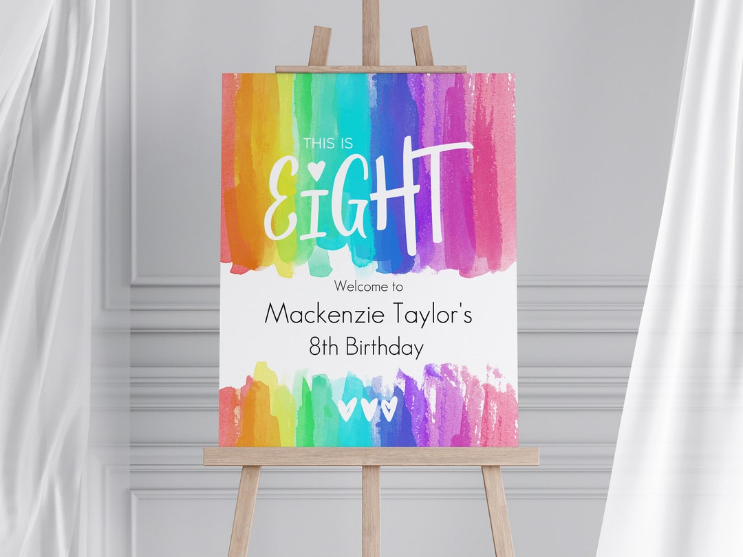 Editable 8th Birthday Welcome Sign Editable Watercolor Welcome Sign for ...