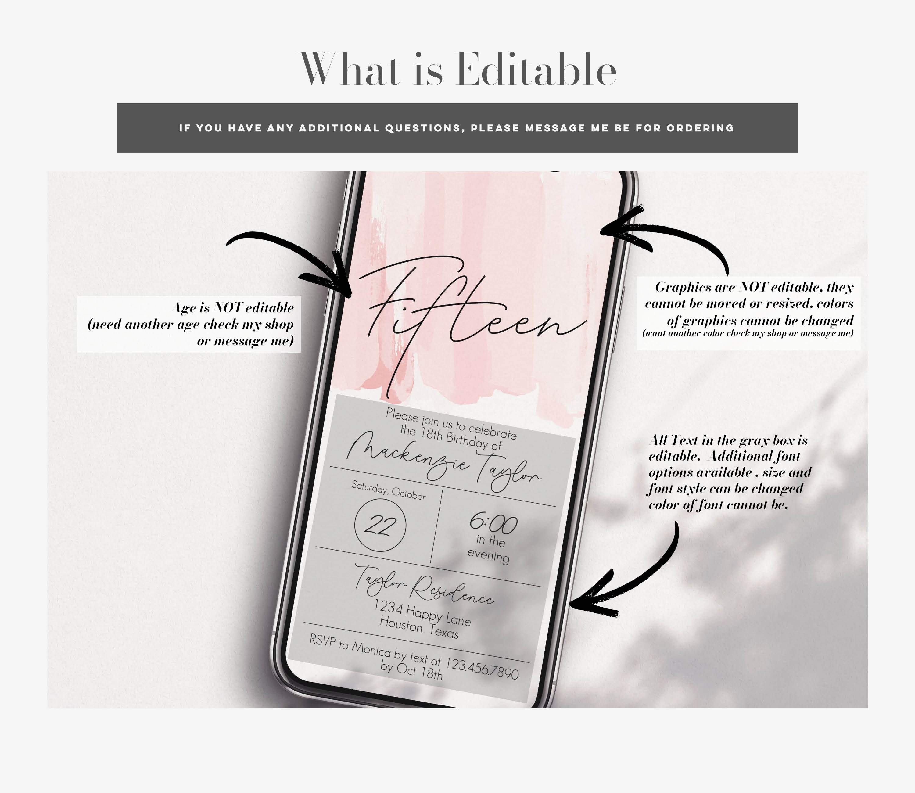 Textable 15th Birthday Invitation Teen Girl Birthday Phone - Etsy