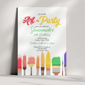 Editable Art Party Birthday Invitation, Art Birthday Invitation, Art ...