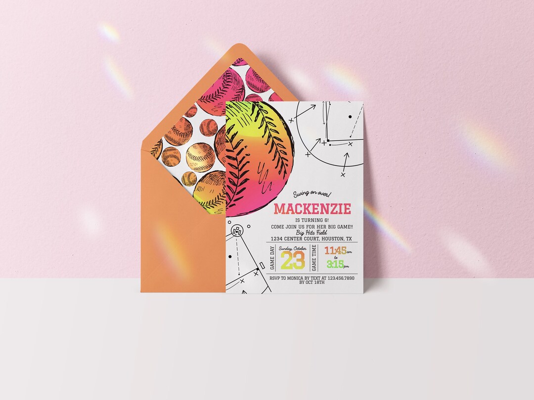 Editable Softball Invitation, Softball Birthday Party Invitation, Fast ...