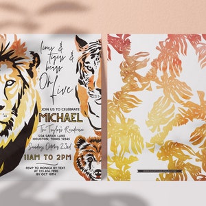 Editable Lions Tigers and Bears Birthday Invitation, Lions Tigers and ...