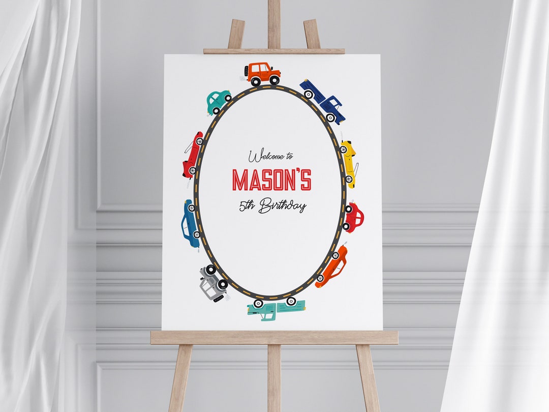 Editable Car Birthday Welcome Sign, Car Theme Birthday Sign, Party Sign ...