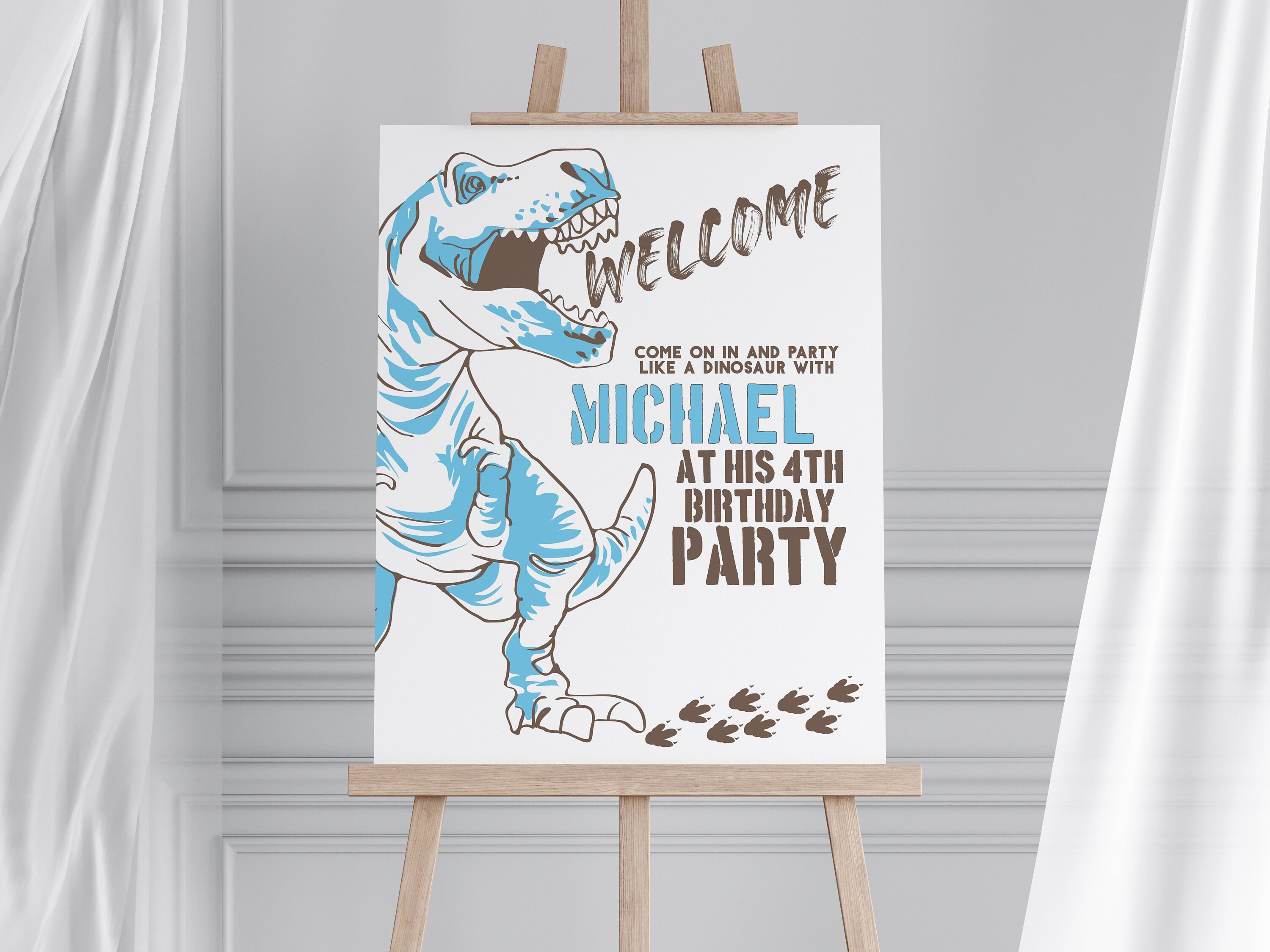 Editable Dinosaur Birthday Sign Blue Dinosaur Birthday Sign - Etsy