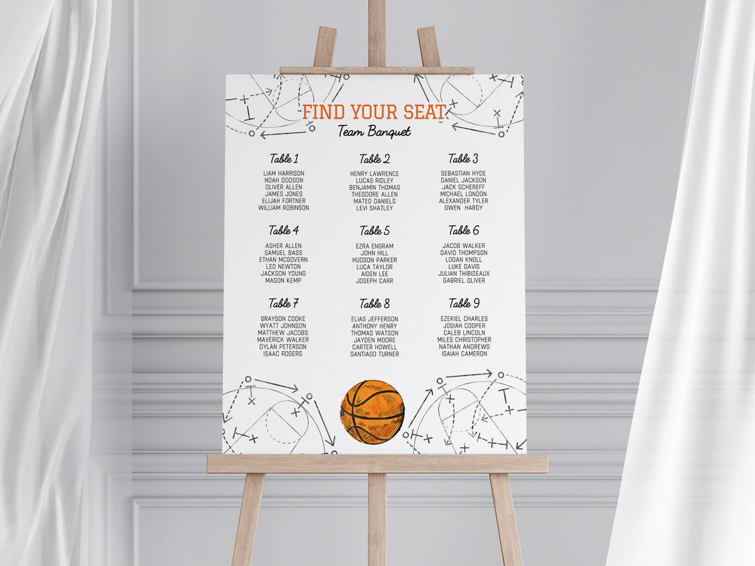 Editable Basketball Seating Chart Sign Basketball Banquet Seating Chart ...