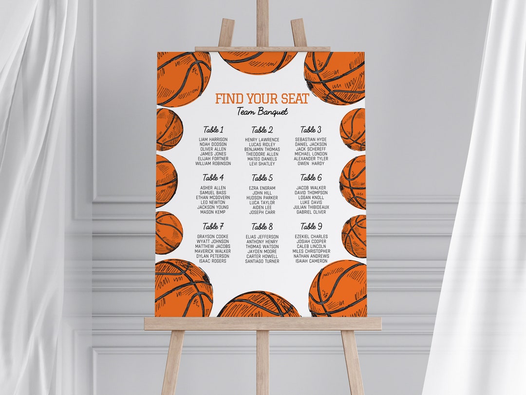 Editable Basketball Seating Chart Sign Basketball Banquet Seating Chart ...