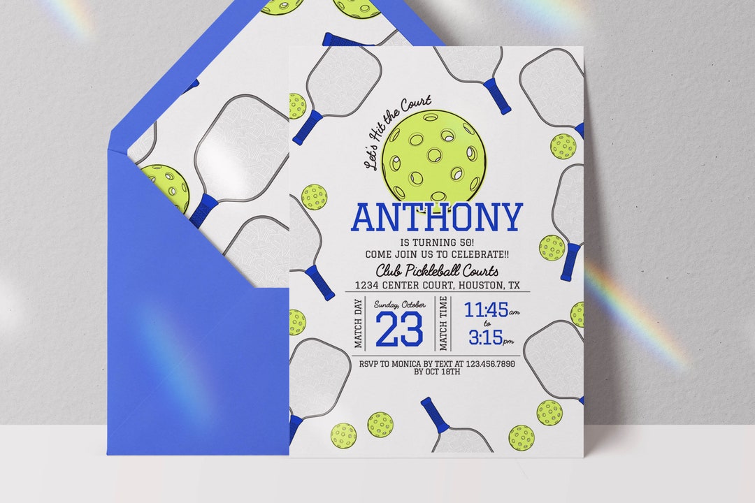 Editable Pickleball Invitation Pickle Ball Birthday Party Invitation ...