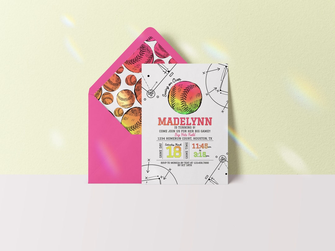 Editable Softball Invitation, Softball Birthday Party Invitation, Fast ...