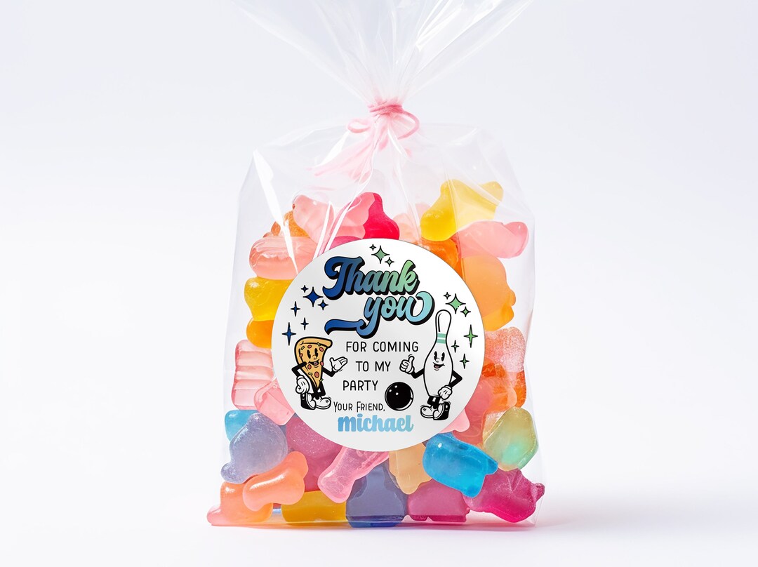 Editable Bowling Party Favor Sticker, Bowling Birthday Sticker, Bowling ...