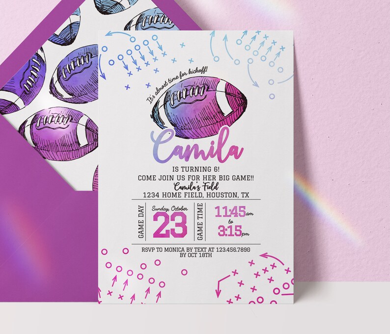 Editable Football Invitation for Girl Football Birthday Invitation ...