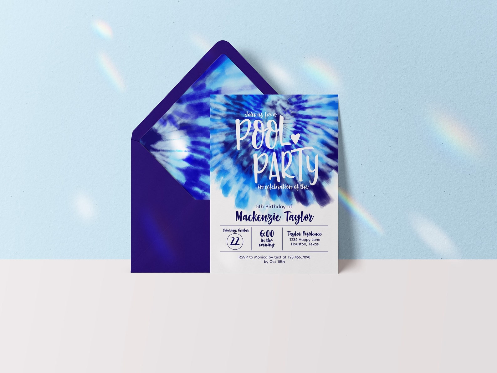 Editable Pool Birthday Party Invitation, Tie Dye Pool Party Invitation ...