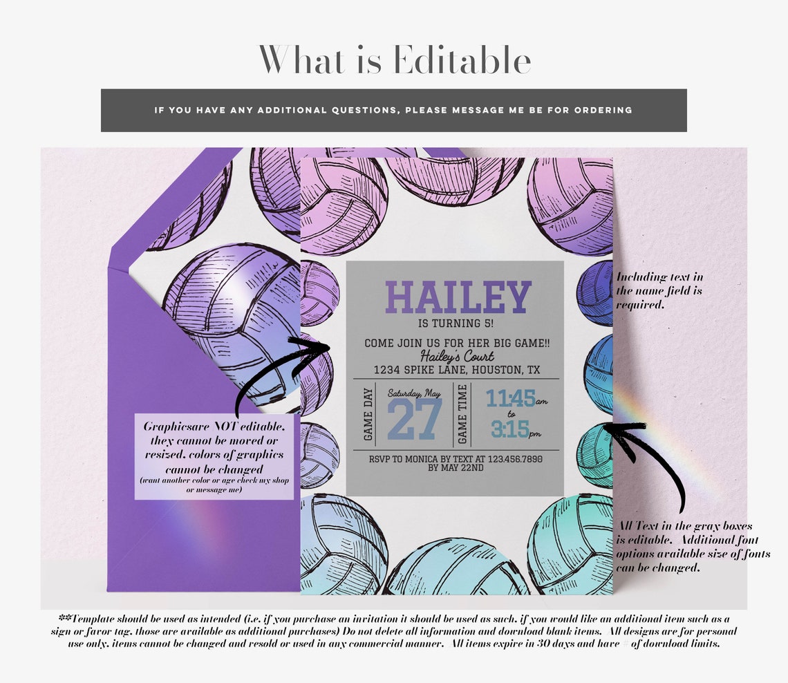 Editable Volleyball Invitation Girl Volleyball Birthday - Etsy