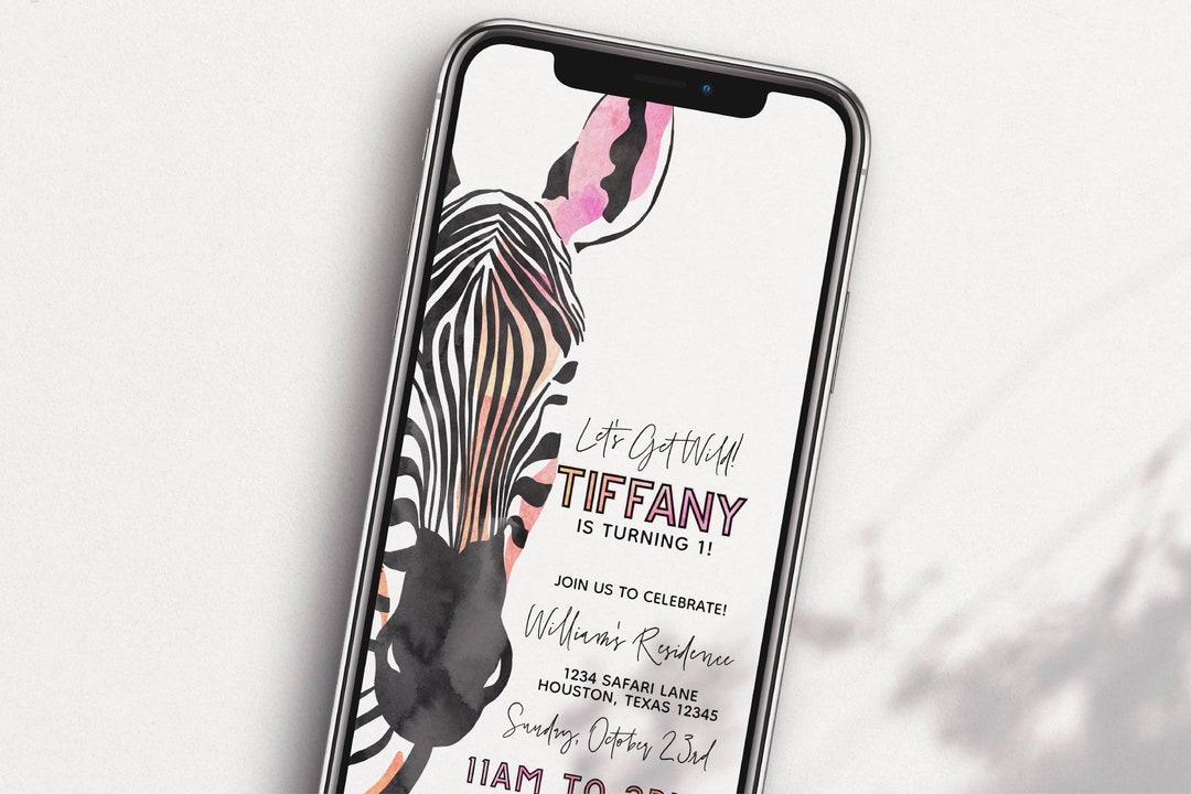 Textable Zebra Birthday Invitation, Zebra Theme Birthday Phone ...