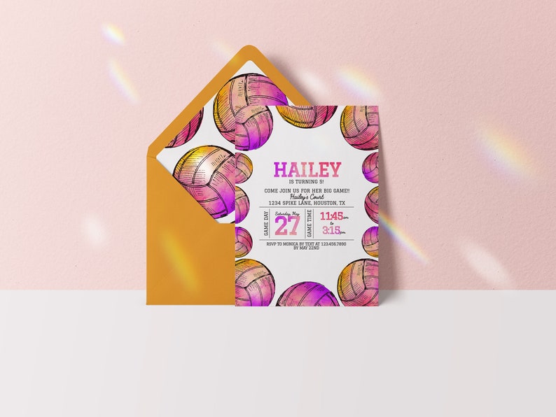 Editable Volleyball Invitation, Girl Volleyball Birthday Invitation ...