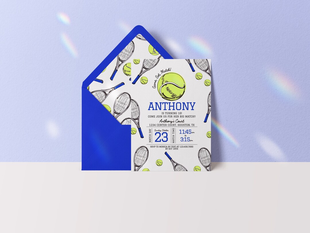 Editable Tennis Invitation, Tennis Birthday Party Invitation, Tennis ...