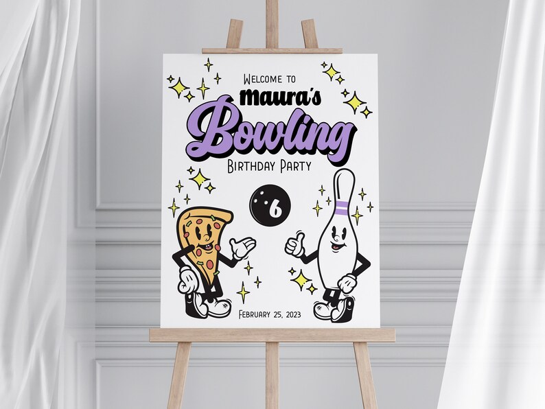 Editable Bowling Birthday Welcome Sign Editable Bowling Girl - Etsy