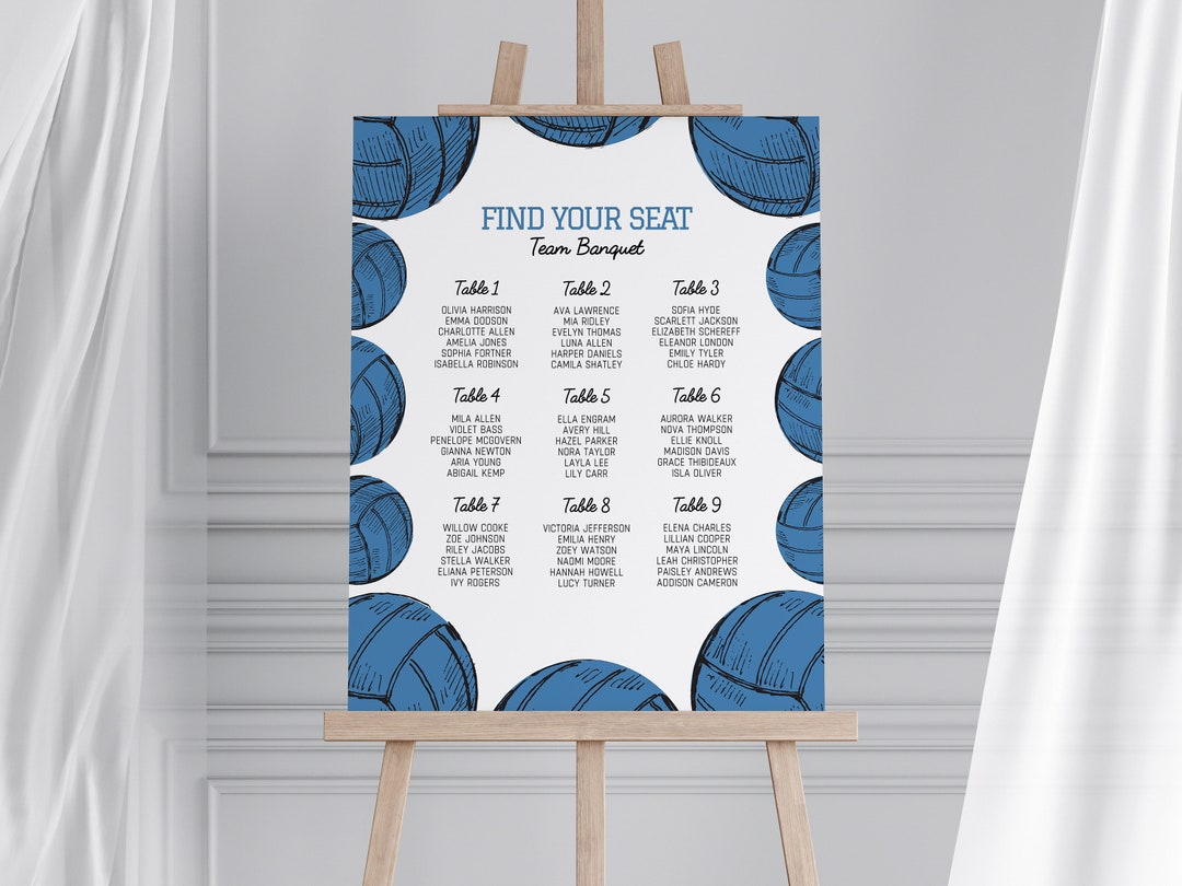Editable Volleyball Seating Chart Sign, Volleyball Banquet Seating ...