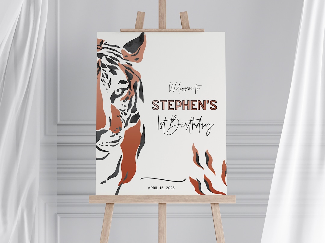 Little Tiger Birthday Welcome Sign, Tiger Theme Birthday Sign, Party ...