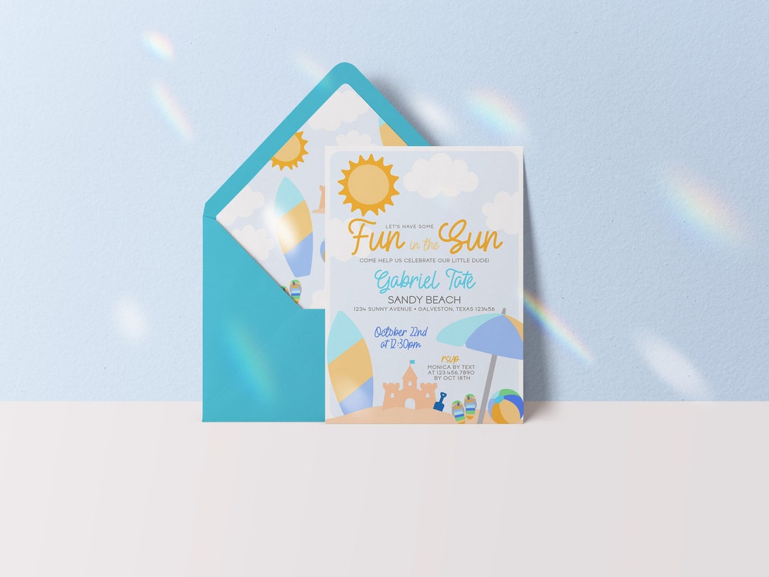 Editable Beach Birthday Party Invitation Fun in the Sun Invitation 1st ...