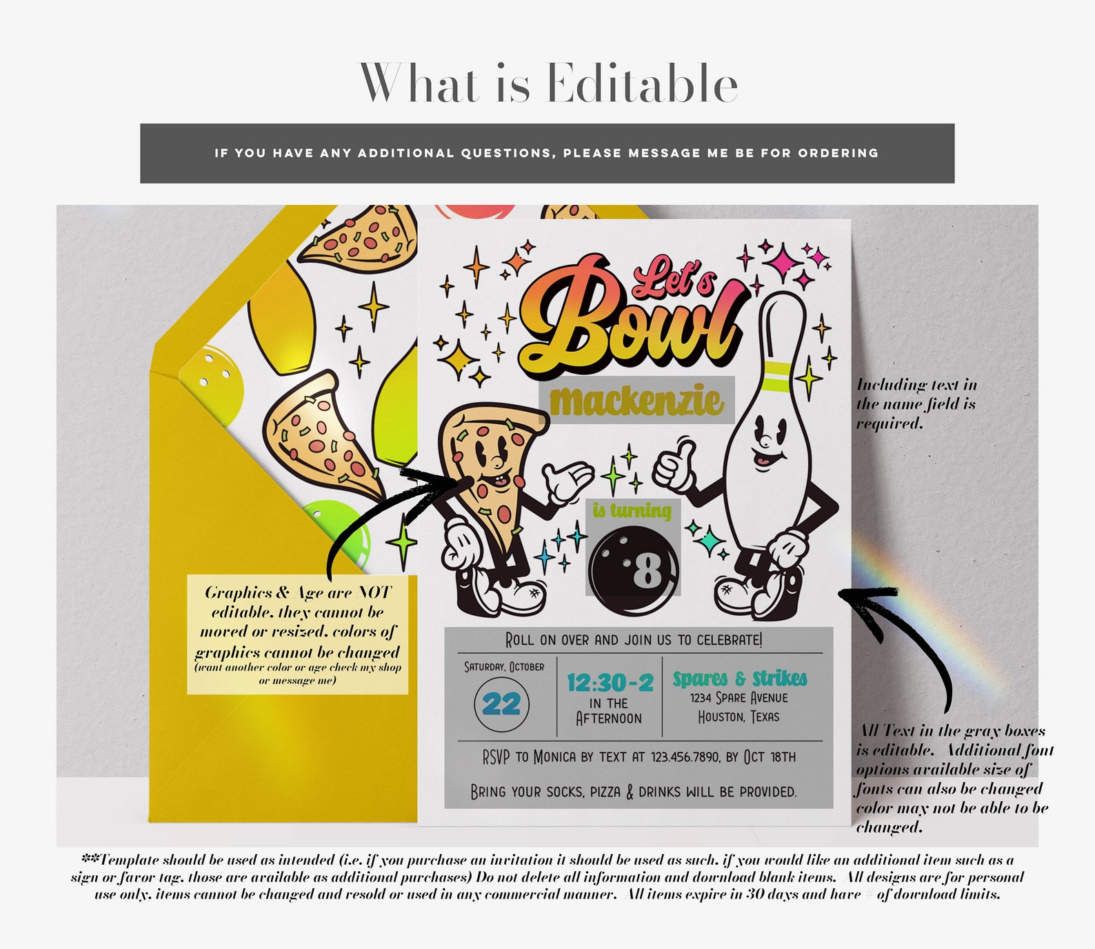 Editable Bowling Party Invitation Bowling Birthday - Etsy