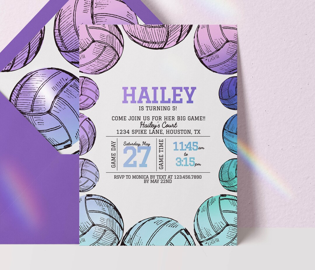 Editable Volleyball Invitation Girl Volleyball Birthday Invitation ...