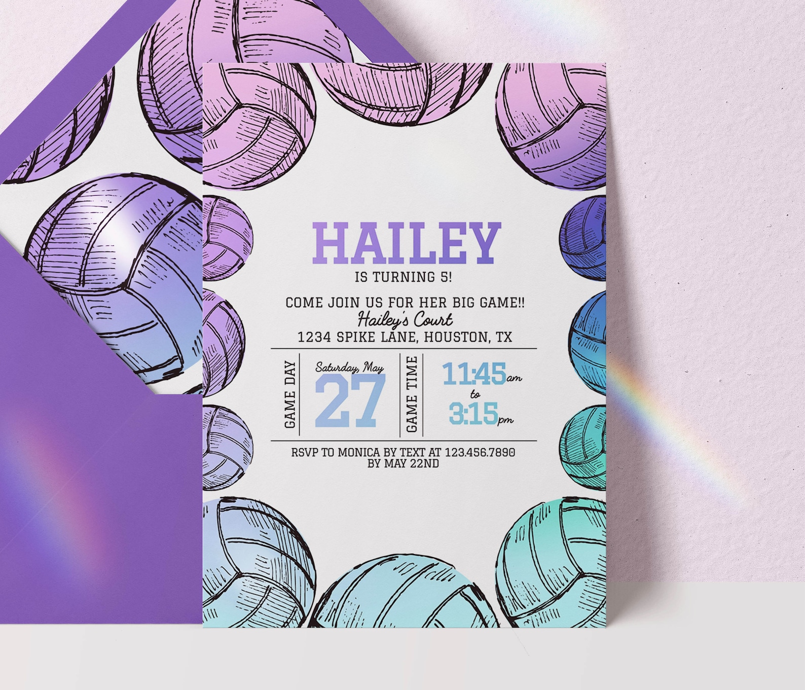 Editable Volleyball Invitation, Girl Volleyball Birthday Invitation ...