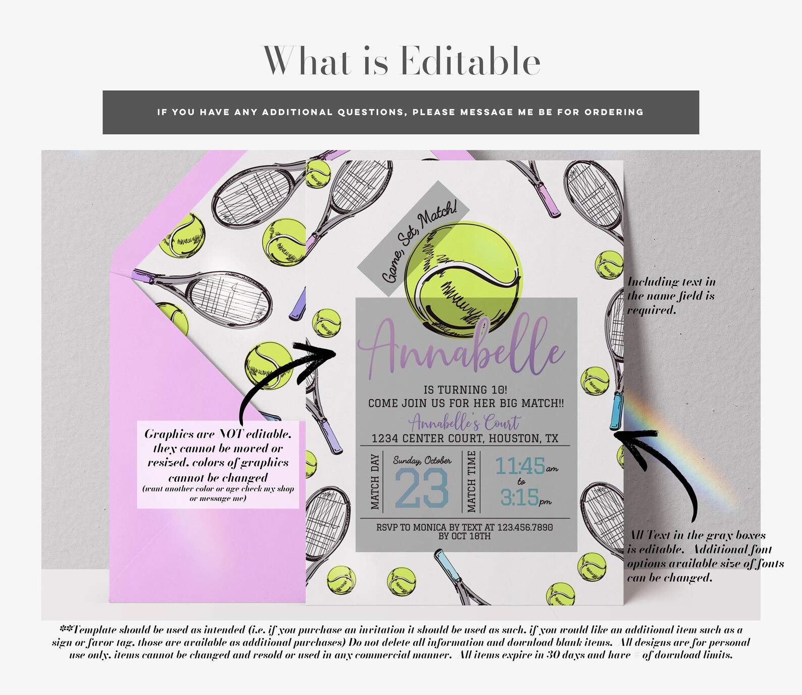 Editable Tennis Invitation Tennis Birthday Party Invitation - Etsy