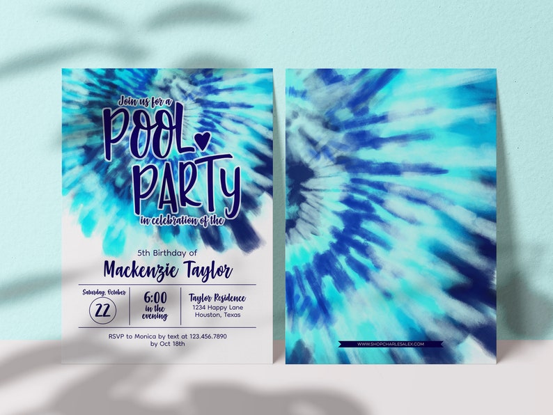 Editable Pool Birthday Party Invitation Tie Dye Pool Party Invitation ...