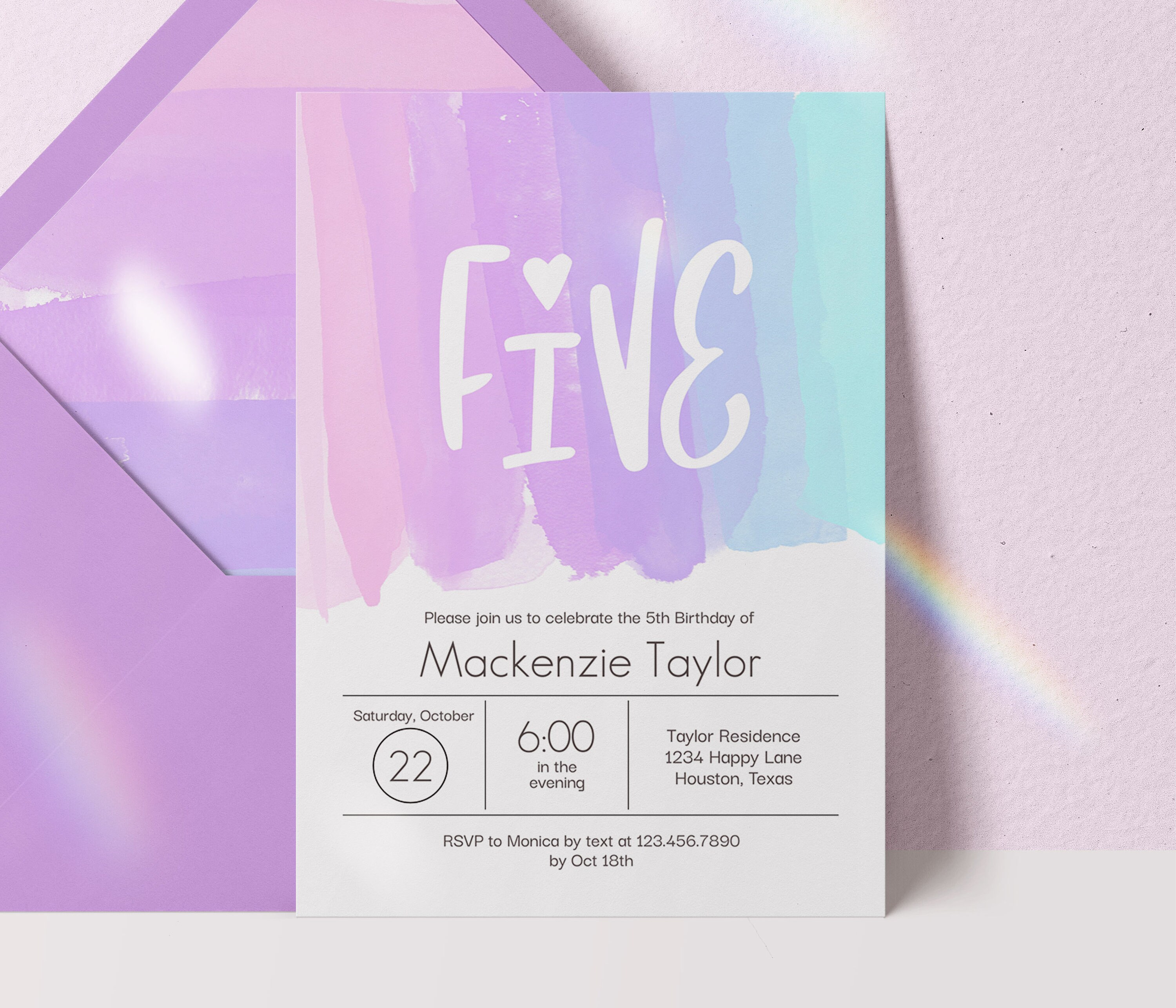 Editable 5th Birthday Invitation, Fifth Girl Birthday Invite, 5th ...