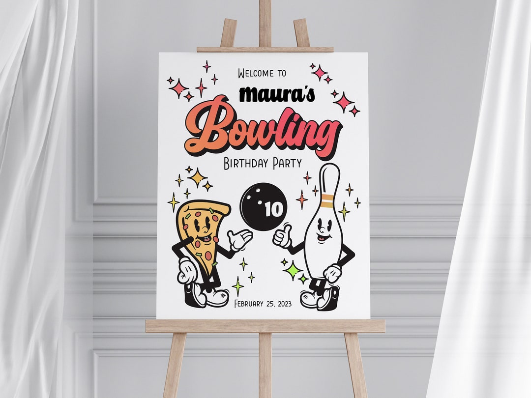 Editable Bowling Birthday Welcome Sign, Editable Bowling Girl Birthday ...