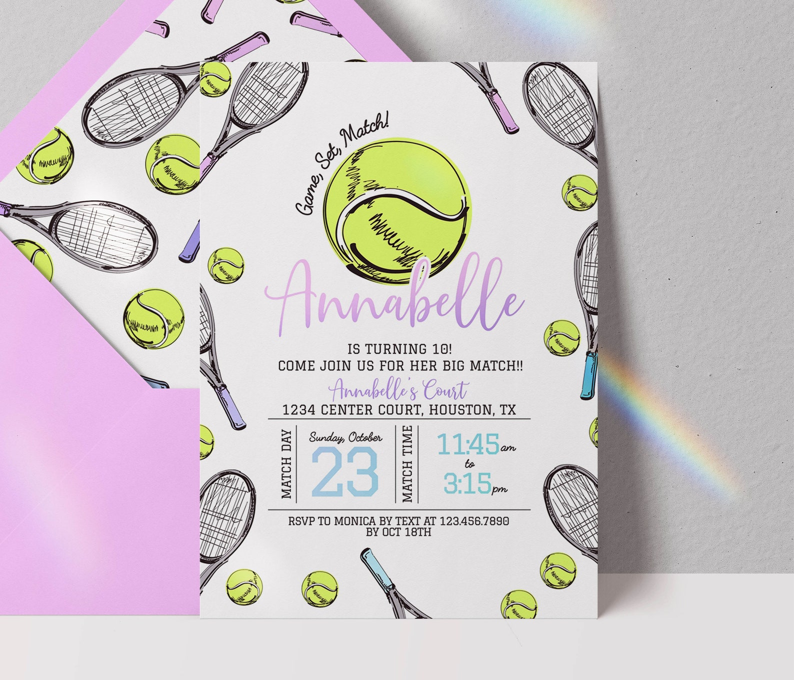 Editable Tennis Invitation, Tennis Birthday Party Invitation, Tennis ...