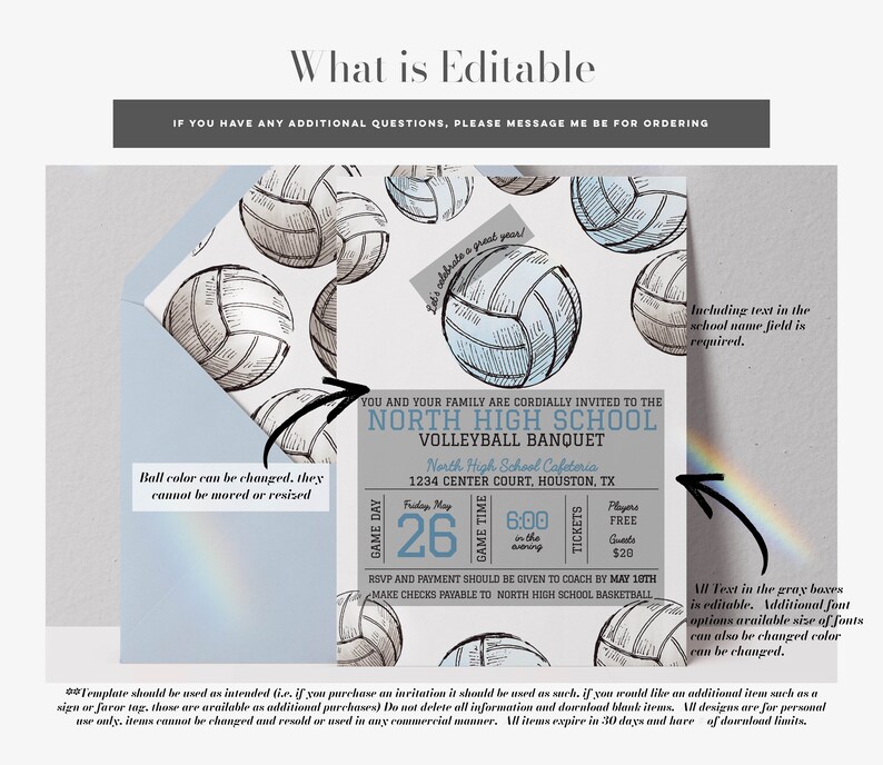 Editable Volleyball Banquet Invitation Volleyball (Instant Download) - Etsy