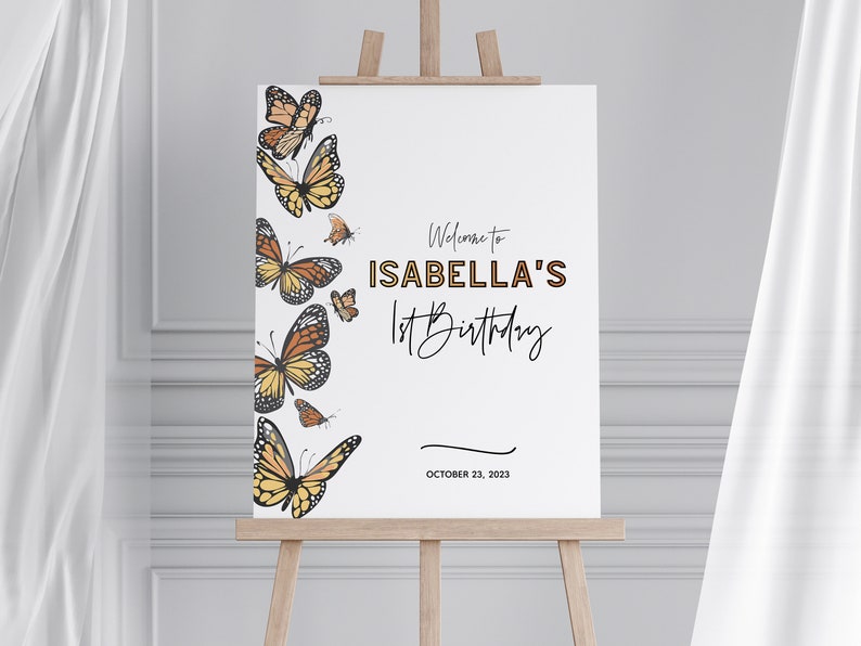 Editable Monarch Butterfly Birthday Welcome Sign Butterfly - Etsy