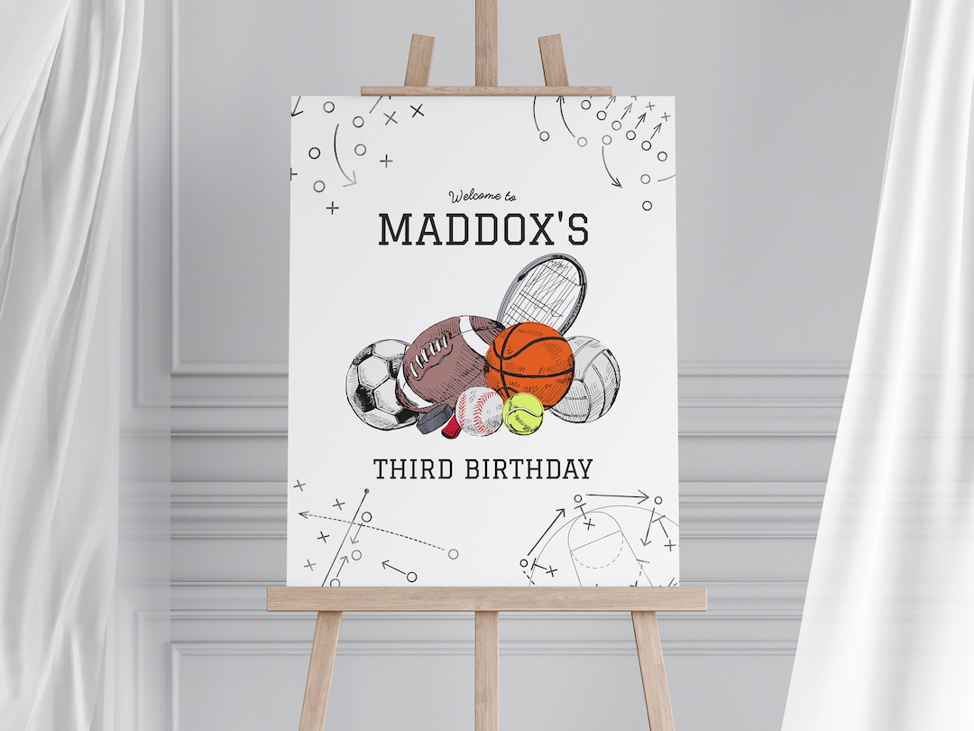 Editable Sports Welcome Sign, All Star Sports Birthday Sign, Sports ...
